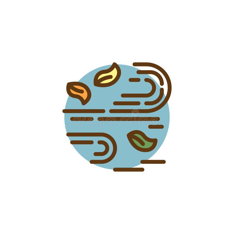 Viento Con El Icono Llenado Hojas Del Esquema Ilustración del Vector ...