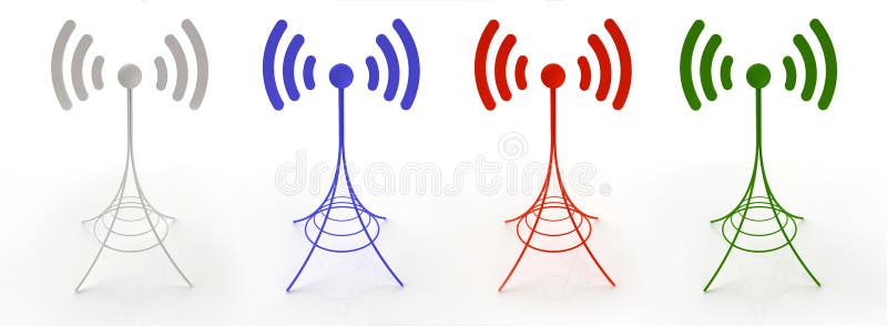 Vier Antennen, Die Funkwellen Senden Stock Abbildung - Illustration von ...