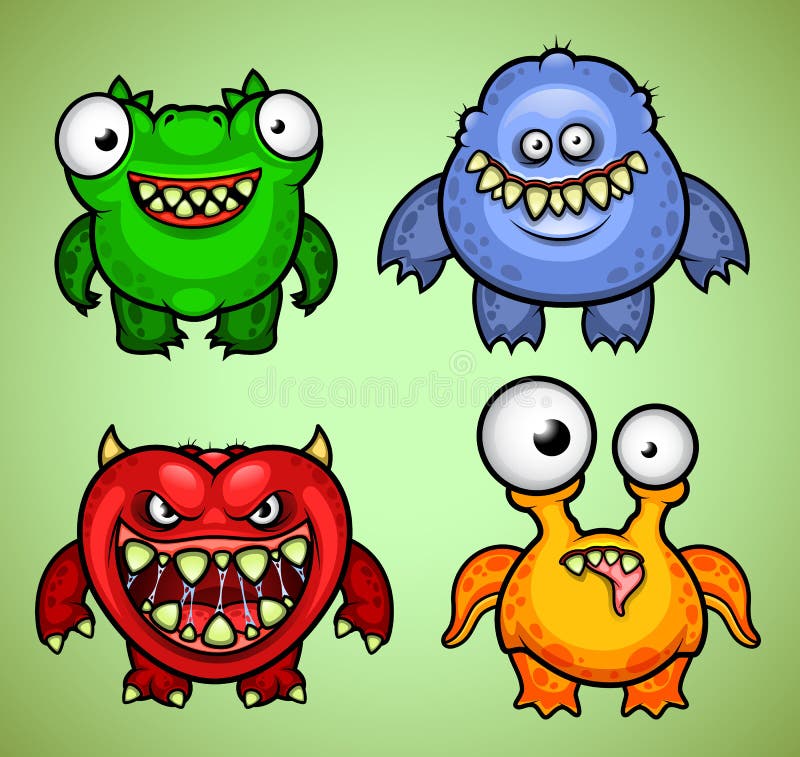Satz Veränderung 1 Mit Vier Lustige Monstern Vektor Abbildung ...