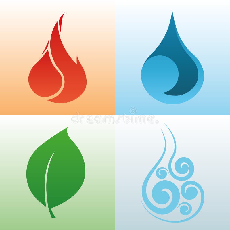 Vier Natuurlijke Elementen - Aarde, Water, Lucht En Vuur Vector Vector ...