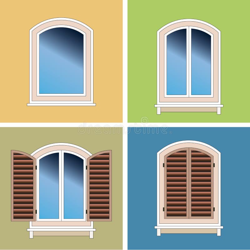 Vier Overspannen Vensters Over Gipspleisterachtergrond Vector ...