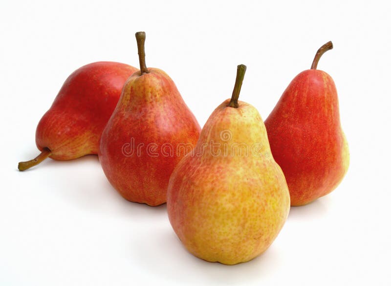Vier rote Birnen stockbild. Bild von schön, saft, jahreszeit - 2122929