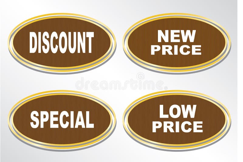 Vier Stickers - Korting, Lage Prijs, Speciale, Nieuwe Prijs Vector ...