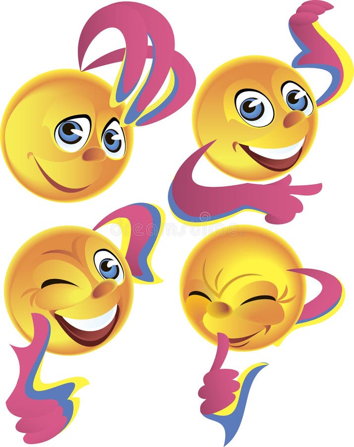 Vier vrolijke smileys stock illustratie. Illustratie bestaande uit ...