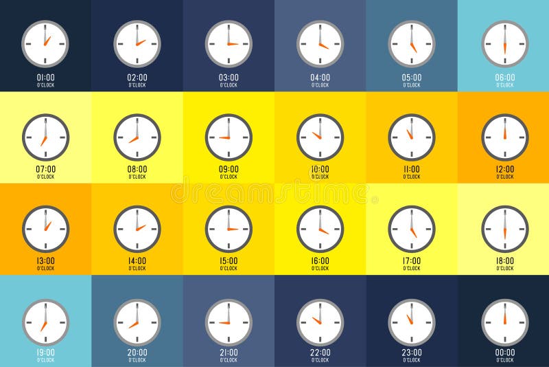 Klokuren, Tijd Van Dag Ochtend, Middag, Avond, Nacht Vector Illustratie ...