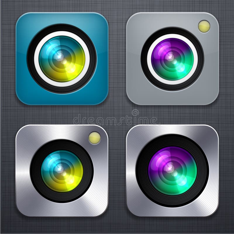 Vierkante Moderne Cameraapp Pictogrammen. Vector Illustratie ...