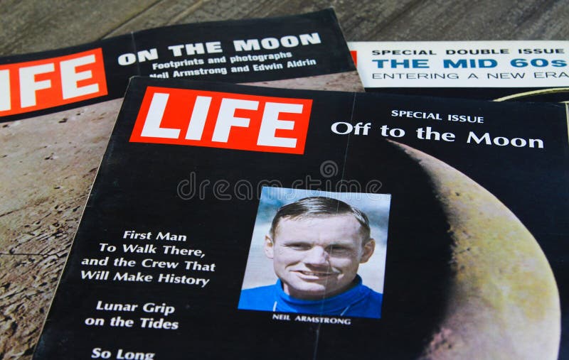 Close Up of US Time LIFE Magazine Reporting about Moon Landing in the ...