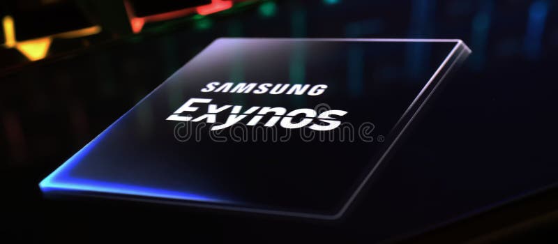 Closeup of Smartphone Screen with Logo Lettering of Samsung Exynos ...