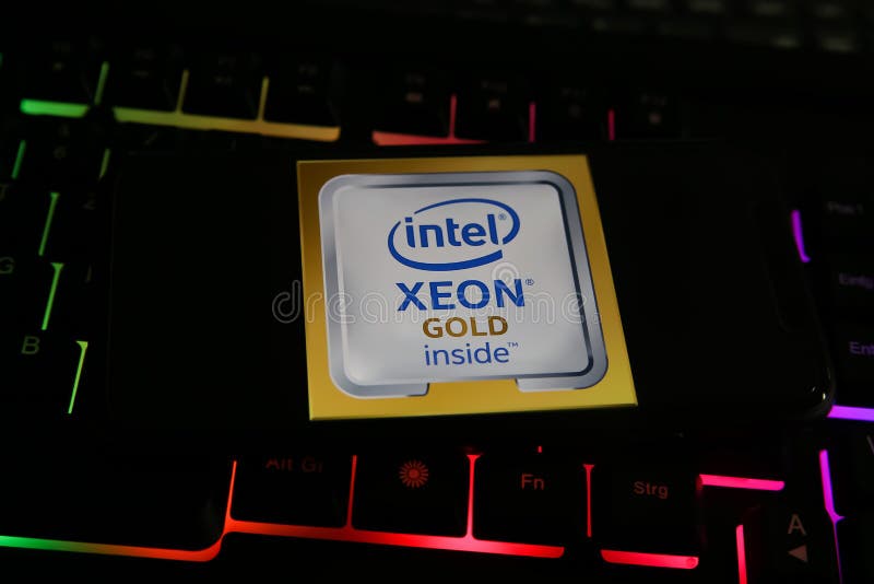 Closeup of Smartphone with Logo Lettering of Intel Xeon Gold Processor ...