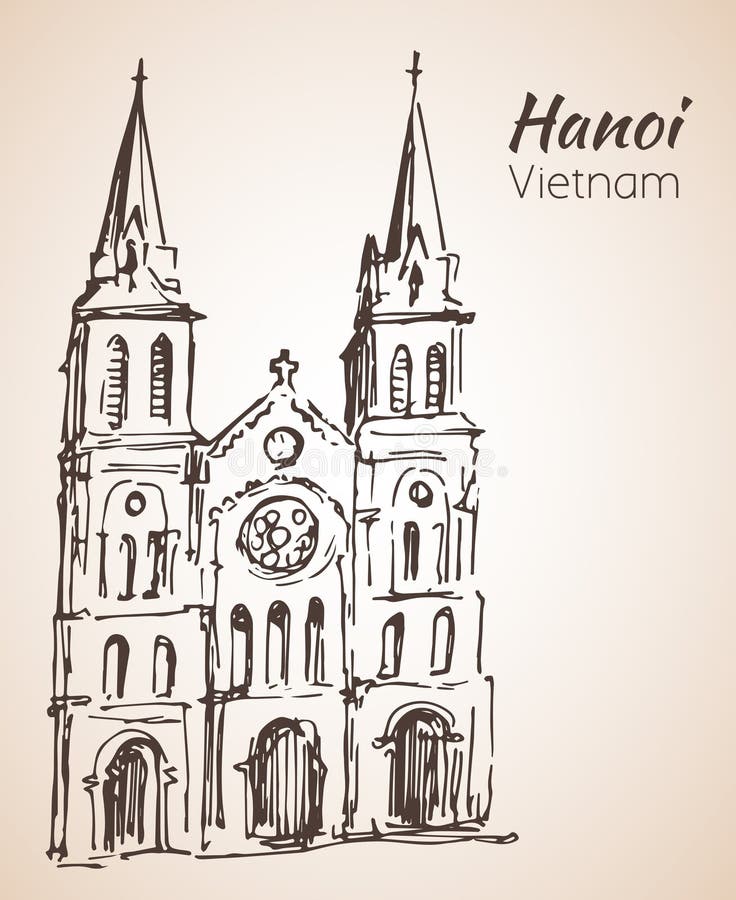 VIETNAM Cathedral in Hanoi. Sketch Stock Vector - Illustration of ...