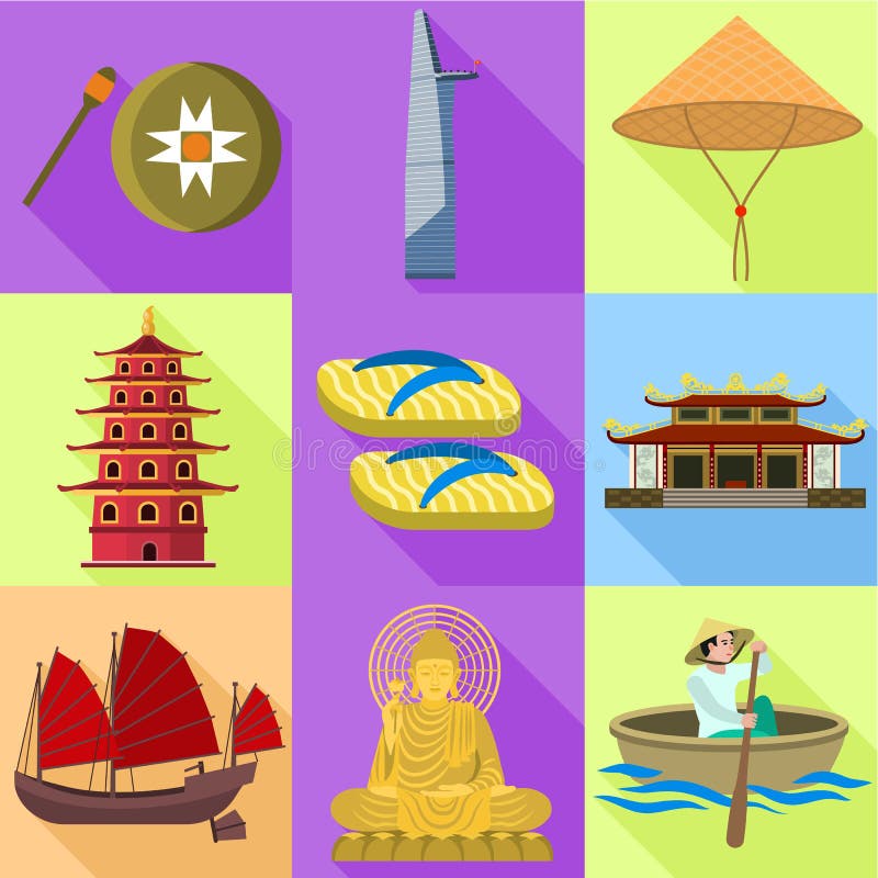 Vietnam Icon Set, Flat Style Stock Vector - Illustration of danang ...