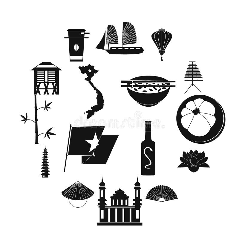 Vietnam Icons Set, Simple Style Stock Vector - Illustration of flag ...