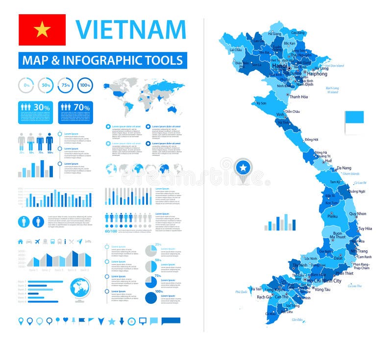 Vietnam Infographic Map with Data Visualization Elements - Vector Map of Vietnam Stock Vector ...