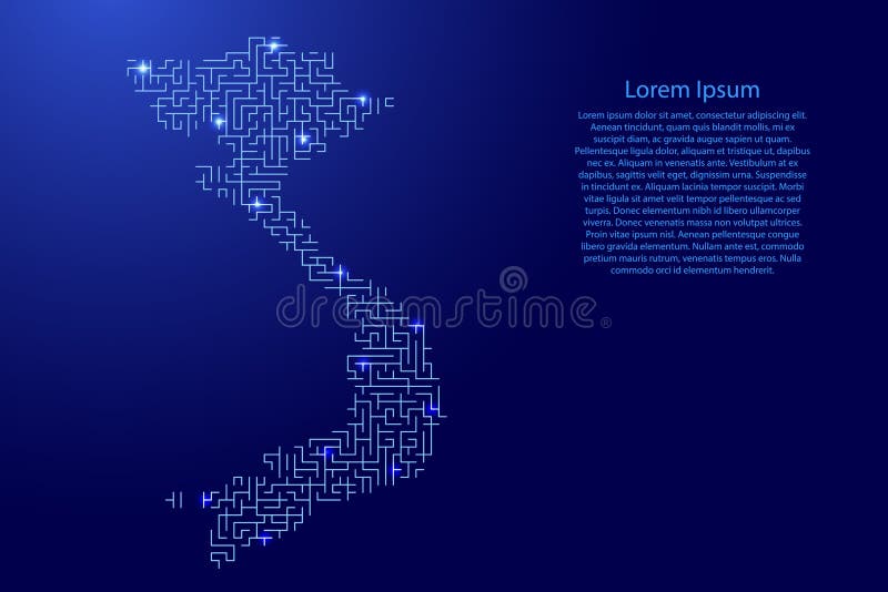 Vietnam Map from Blue Pattern of the Maze Grid and Glowing Space Stars ...