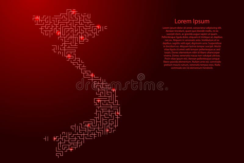 Vietnam Map from Red Pattern of the Maze Grid and Glowing Space Stars ...