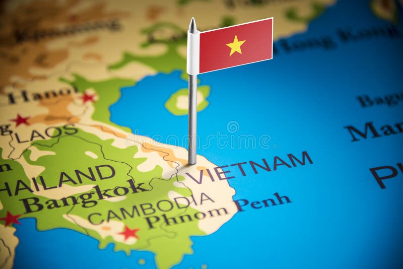 Vietnam Marked With A Flag On The Map Stock Photo - Image of background ...