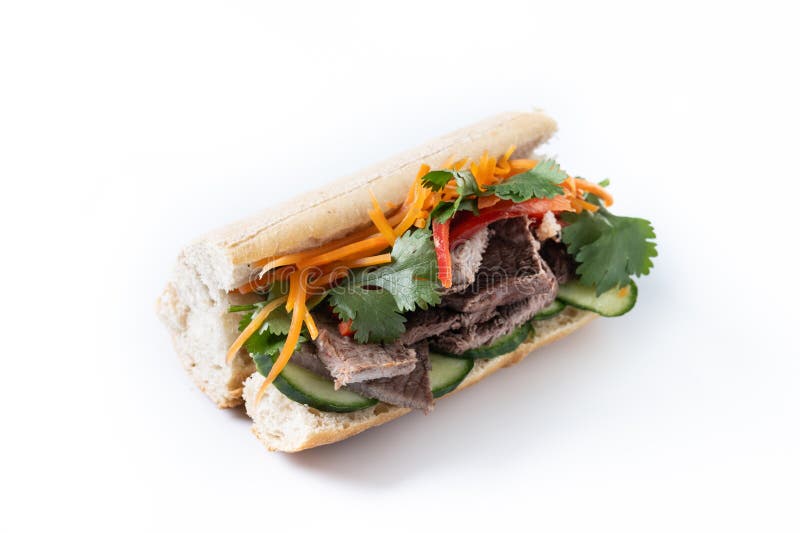 Vietnamese Banh Mi Sandwich on Wooden Table Stock Image - Image of banh ...