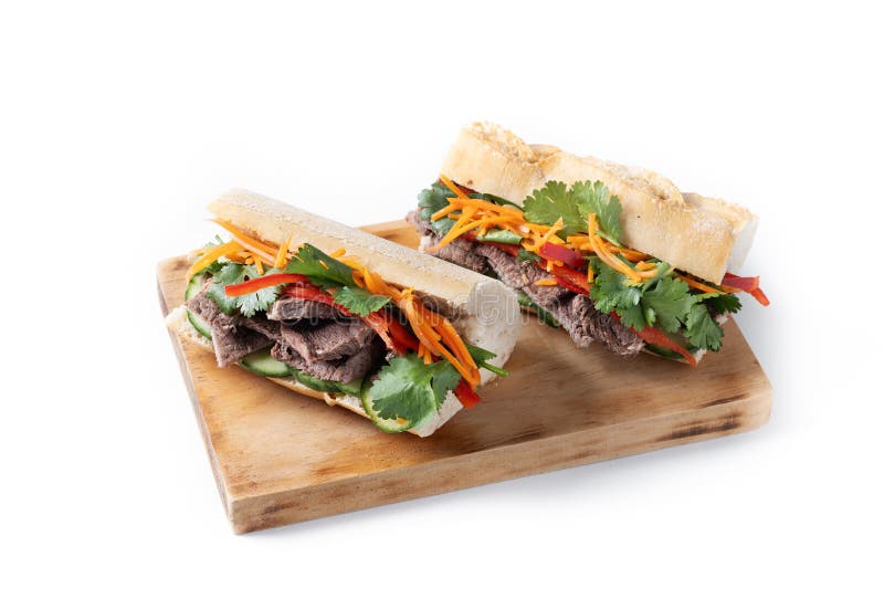 Vietnamese Banh Mi Sandwich on Wooden Table Stock Image - Image of banh ...
