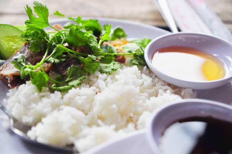 Vietnamese Broken Rice or Com Tam with Fried Chicken Legs, Pork Stock ...