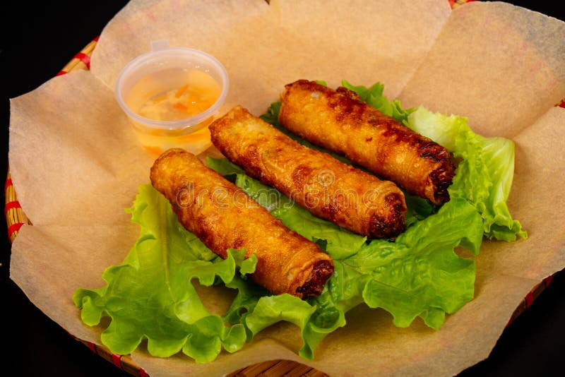 Dip fried spring roll stock image. Image of homemade - 125538853
