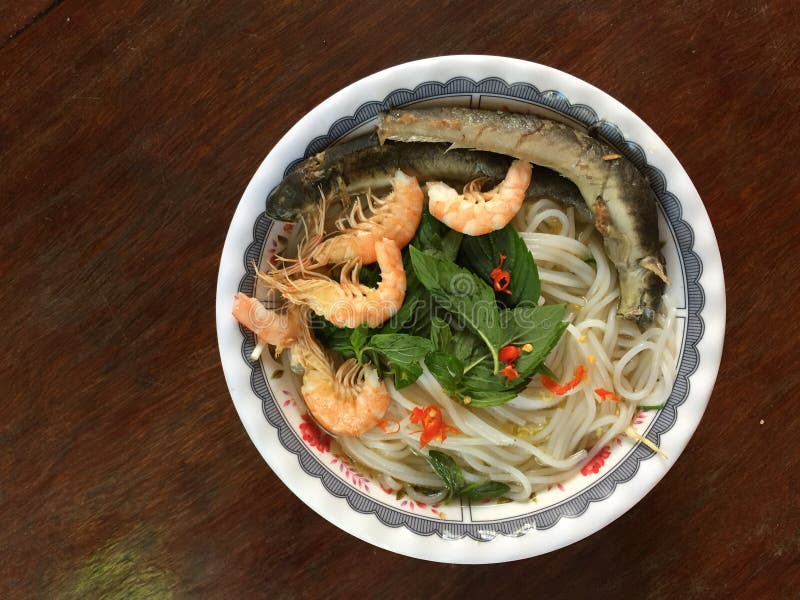 Vietnamese Cuisine- Rice Noodle Cooked with Shrimp and Fish Stock Photo ...