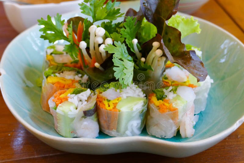 Spring Roll. Steamed Rice Noodle Stuffed with Fried Pork, Mushroom ...