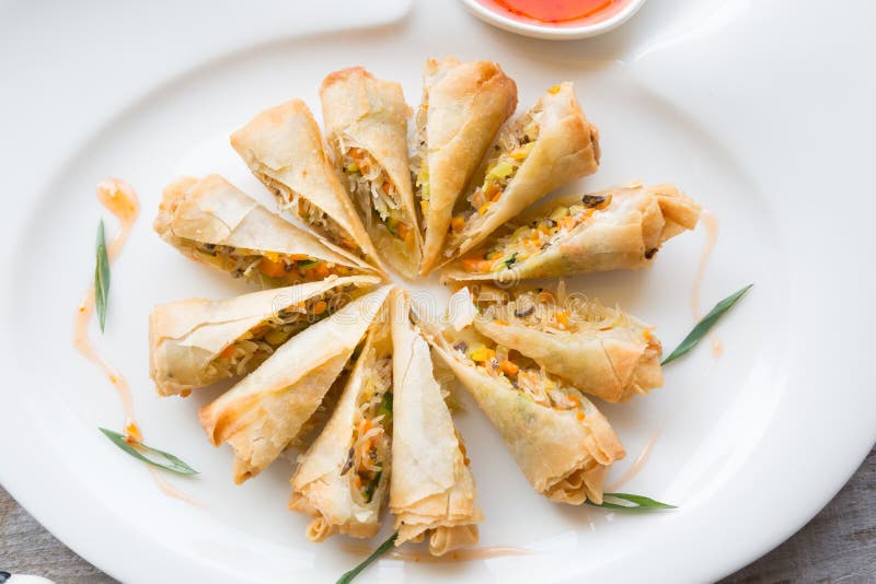 Fried Springroll Dip into Sweet Plum Sauce Stock Photo - Image of ...