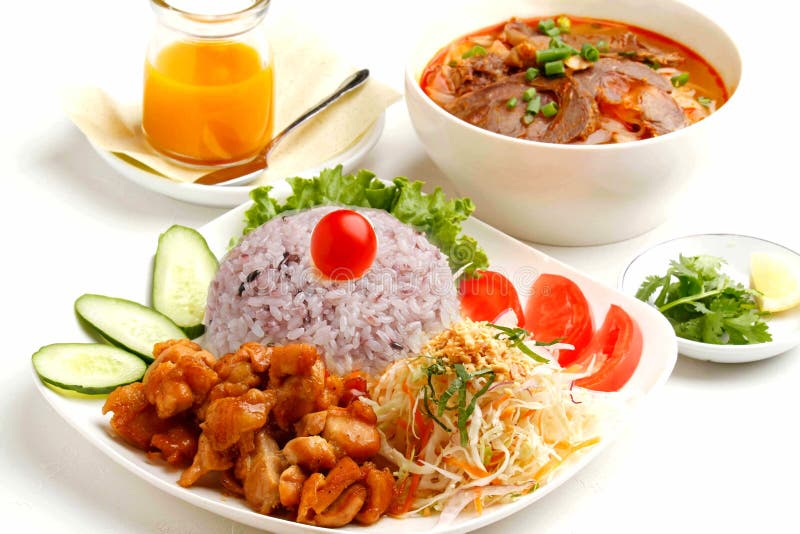 Vietnamese Lunch Set of Rice with Fried Meat and Salad Stock Photo ...