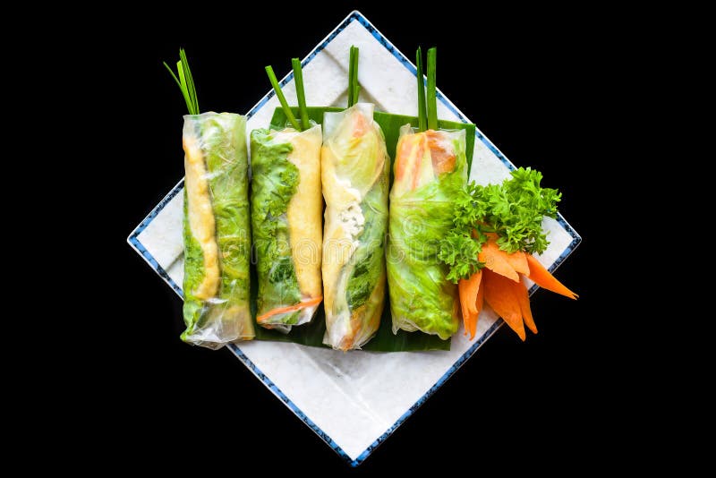 Vietnamese Nem Spring Rolls in Leaf with Sauce Stock Photo - Image of ...