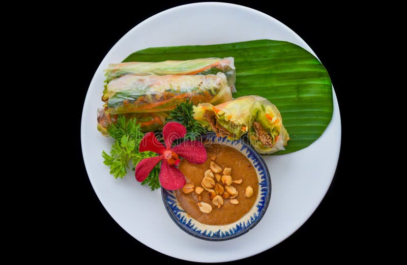 Vietnamese Nem Spring Rolls in Leaf with Sauce Stock Image - Image of ...
