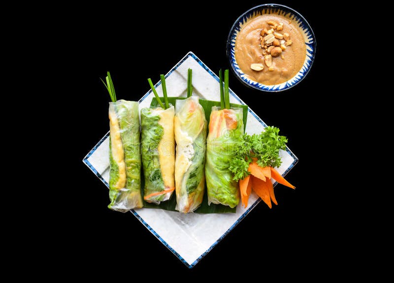 Vietnamese Nem Spring Rolls in Leaf with Sauce Stock Image - Image of ...