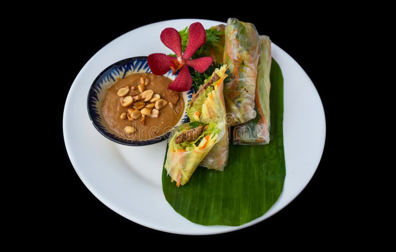 Vietnamese Nem Spring Rolls in Leaf with Sauce Stock Image - Image of ...