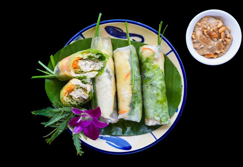 Vietnamese Nem Spring Rolls in Leaf with Sauce Stock Photo - Image of ...