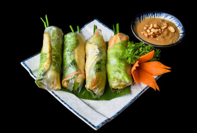 Vietnamese Nem Spring Rolls in Leaf with Sauce Stock Photo - Image of ...