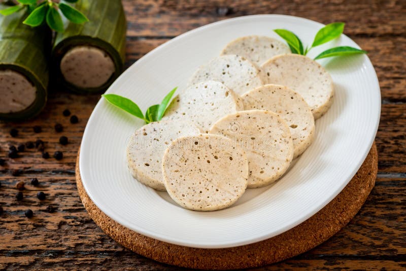 Vietnamese Pork Sausage or White Pork Sausage on White Plate Stock ...