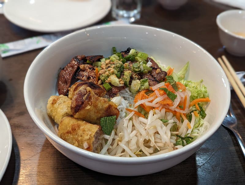 Vietnamese Rice Noodle Bbq Pork Spring Roll Stock Photo - Image of ...