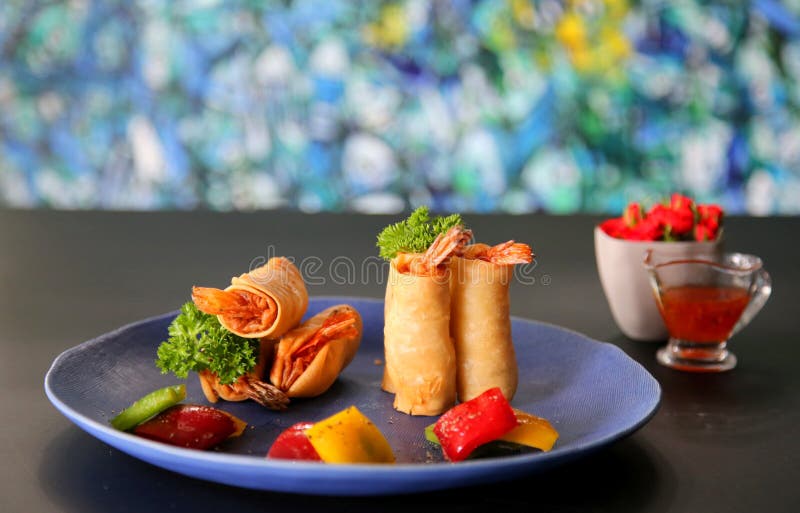 Vietnamese Crispy Spring Rolls or Nem Nuong with Fish Sauce and Stock ...