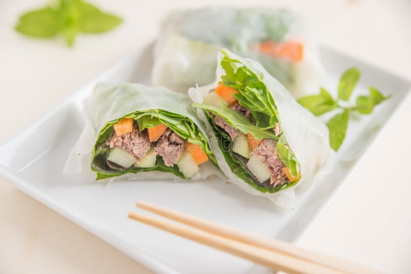 Vietnamese spring rolls stock image. Image of herb, noodle - 74043679