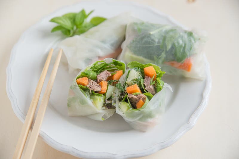Vietnamese spring rolls stock photo. Image of leaf, dish - 74043988