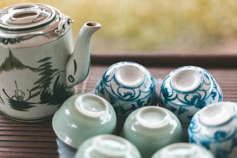 Vietnamese Style Teapot and Cups of Tea Stock Photo - Image of ...