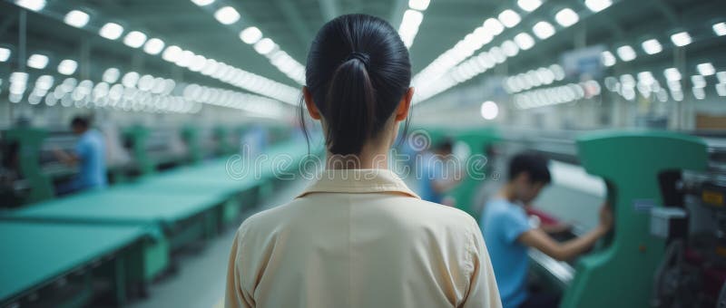 Vietnamese Textile Engineer in a High-Tech Fabric Production Line Stock ...