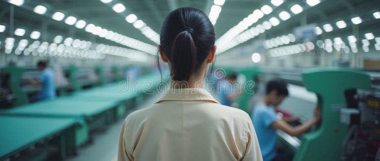 Vietnamese Textile Engineer in a High-Tech Fabric Production Line Stock ...