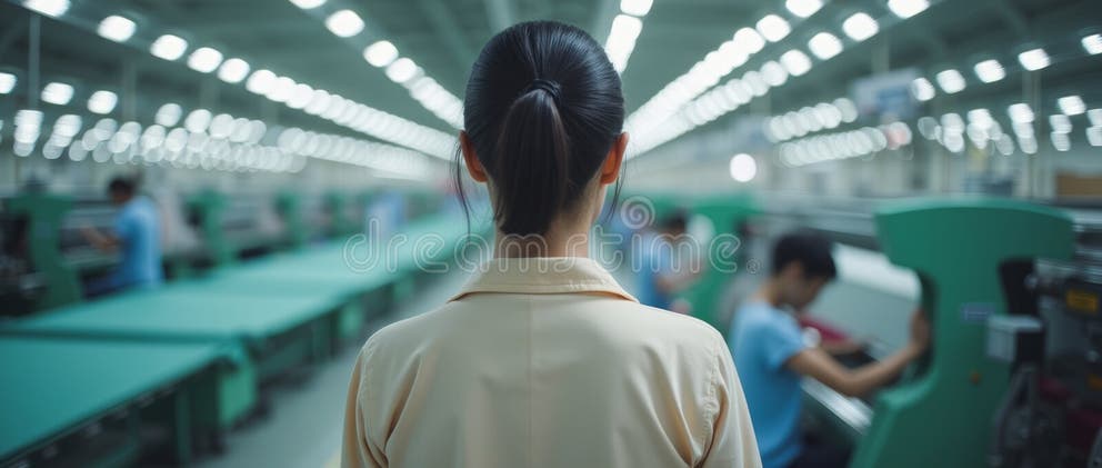Vietnamese Textile Engineer in a High-Tech Fabric Production Line Stock ...