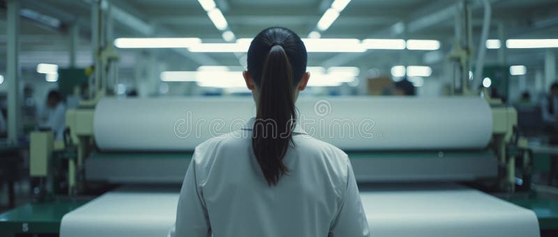 Vietnamese Textile Engineer in a High-Tech Fabric Production Line Stock ...