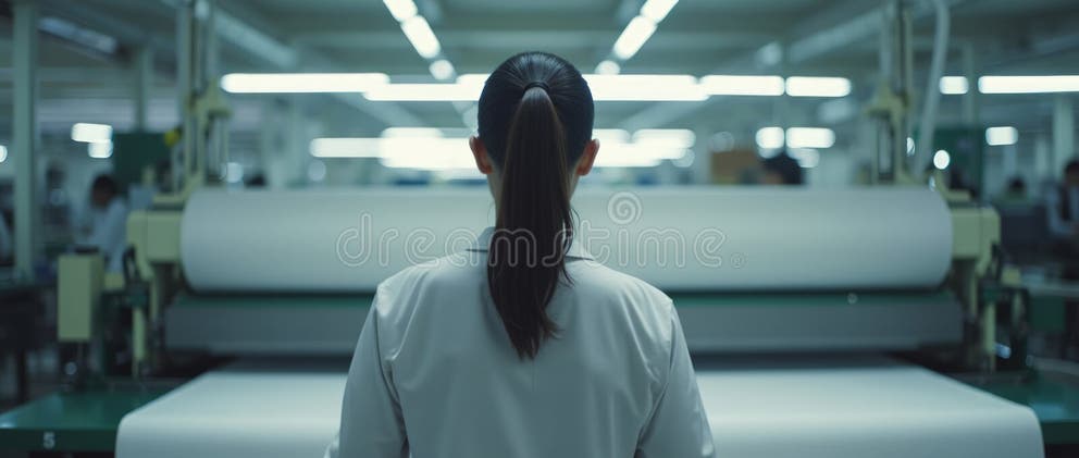 Vietnamese Textile Engineer in a High-Tech Fabric Production Line Stock ...