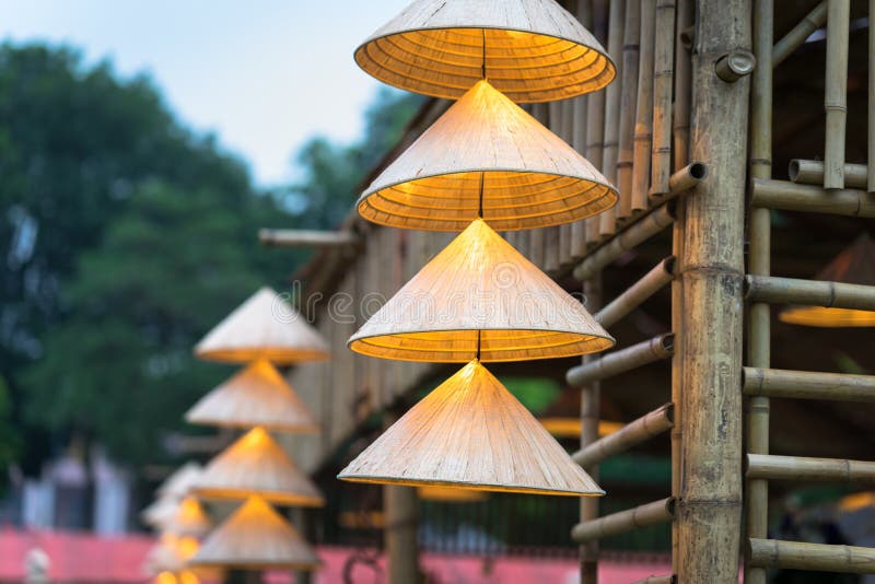 Vietnamese Traditional Conical Hats Hanging on Wire for Decoration ...