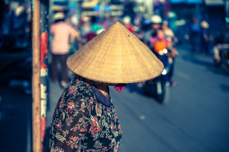 Vietnamese Woman in Triangular Hat Editorial Photo - Image of shadow ...