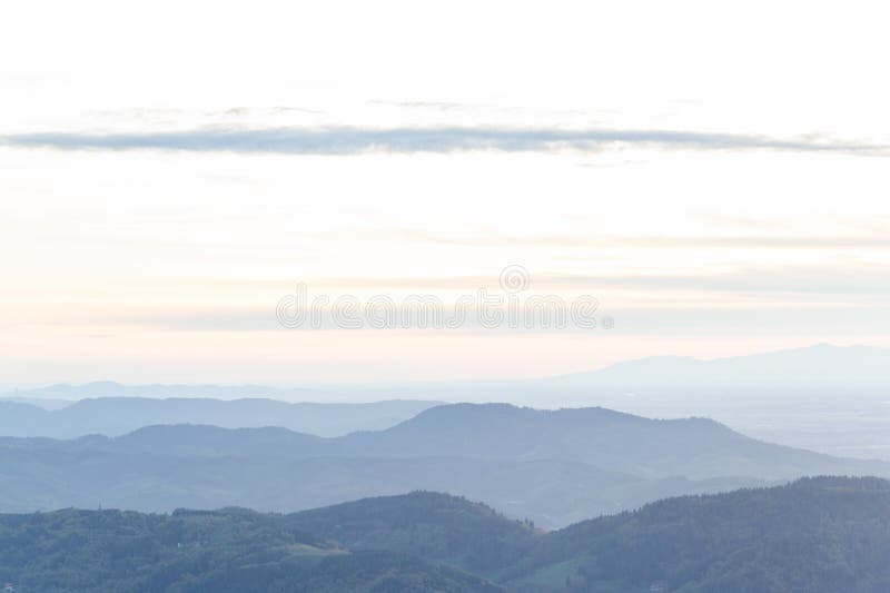 View from Above and from Afar of the Hills and Sunset Sky. Stock Image ...