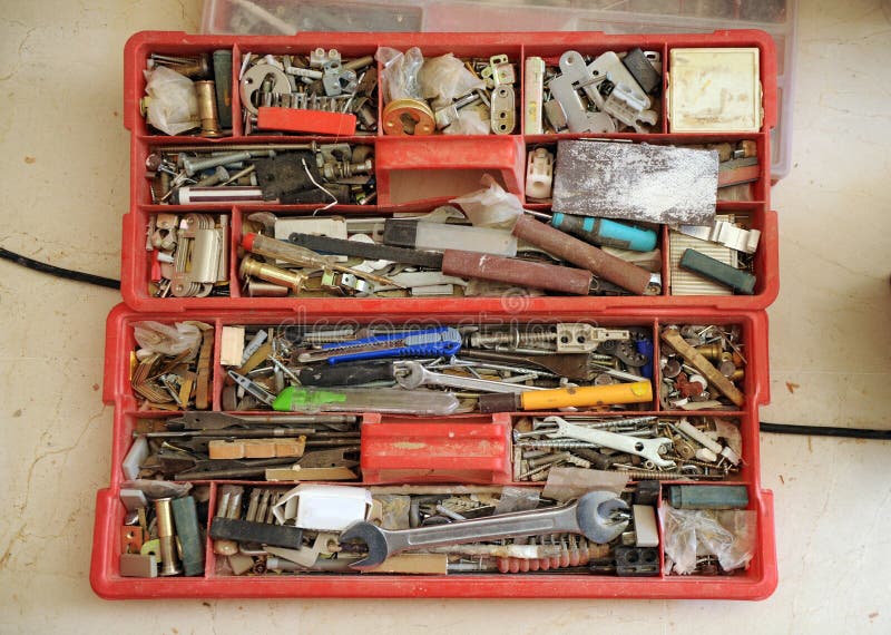 Closeup of a Full Carpenter Toolbox. Stock Photo - Image of screwdriver ...