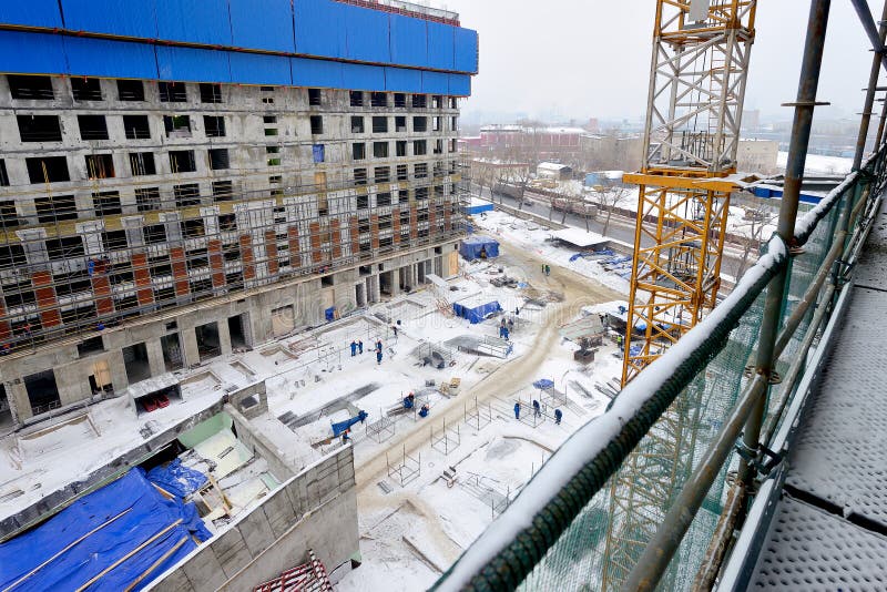 View from Above on the Construction Site from High Scaffolding Stock ...